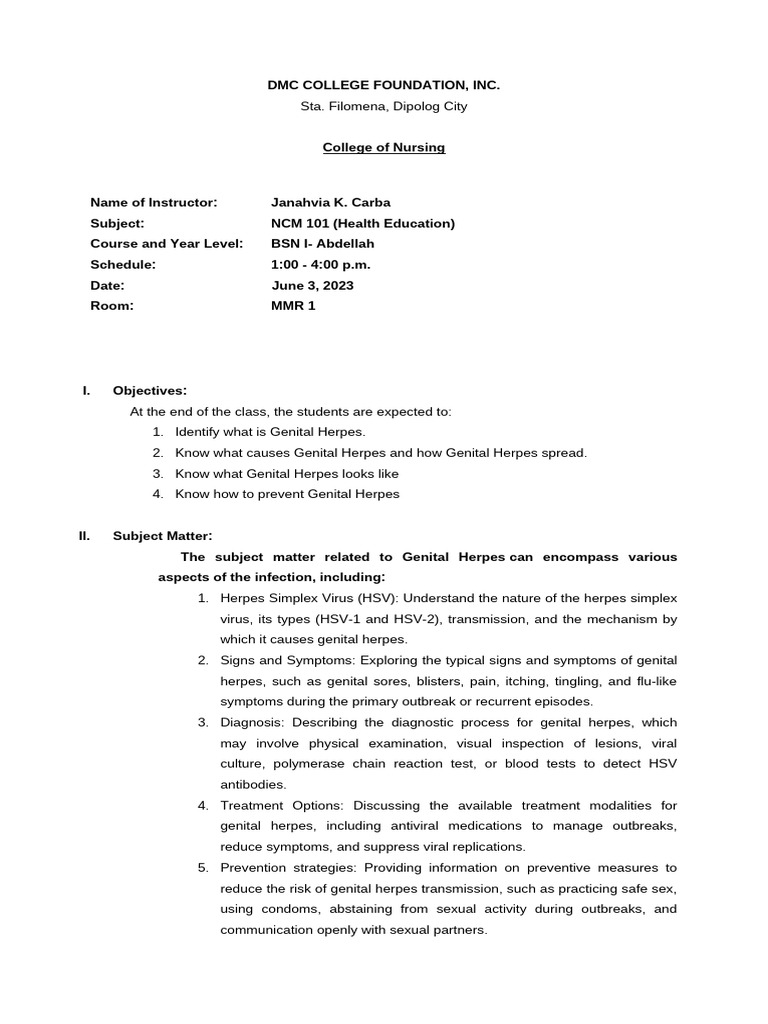 Health Education Lesson Plan | PDF