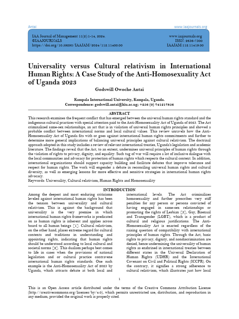 Universality Versus Cultural Relativism in International Human Rights ...
