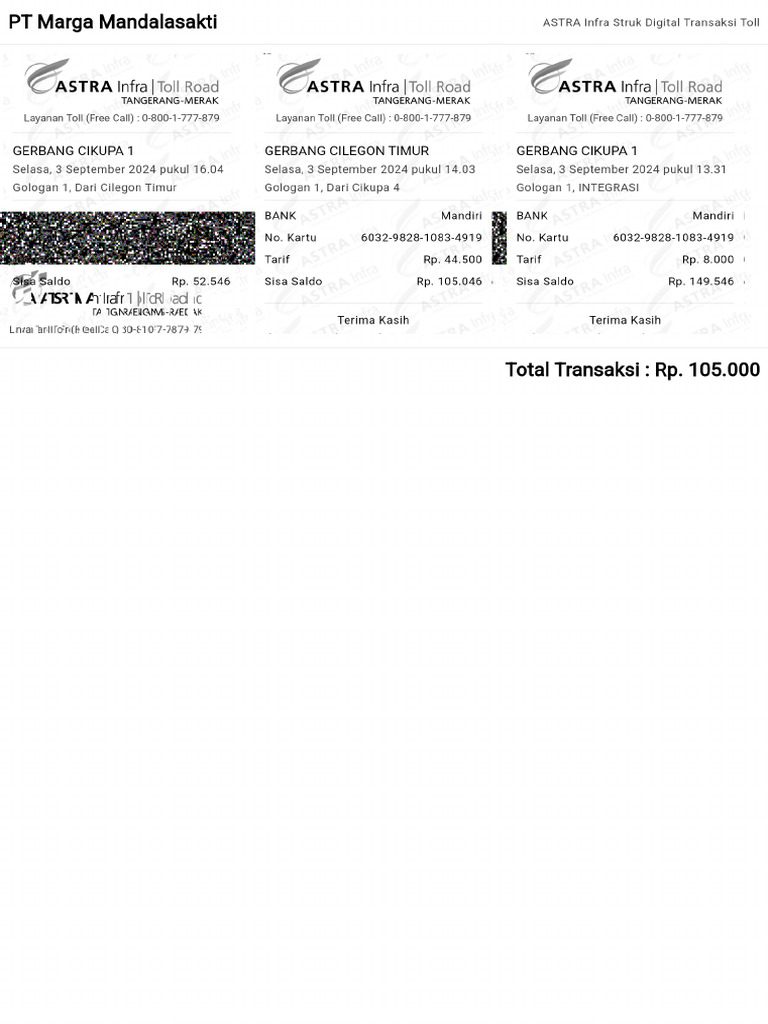 ASTRA Infra Struk Digital Transaksi Toll - 20249593821 | PDF