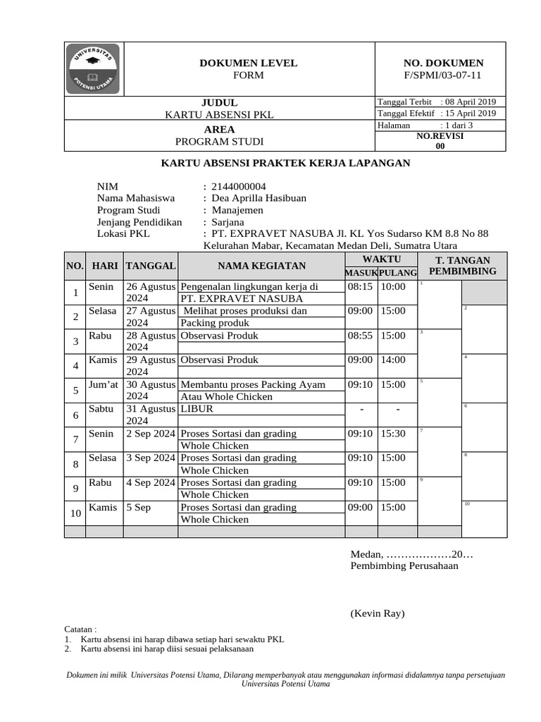 Kartu Absensi PKL MM | PDF
