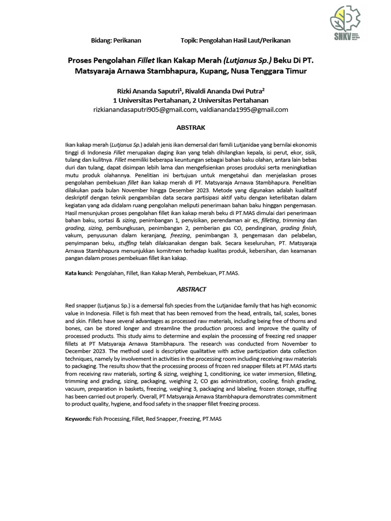 Perikanan 35-Proses Penggolahan Fillet 314-321 | PDF