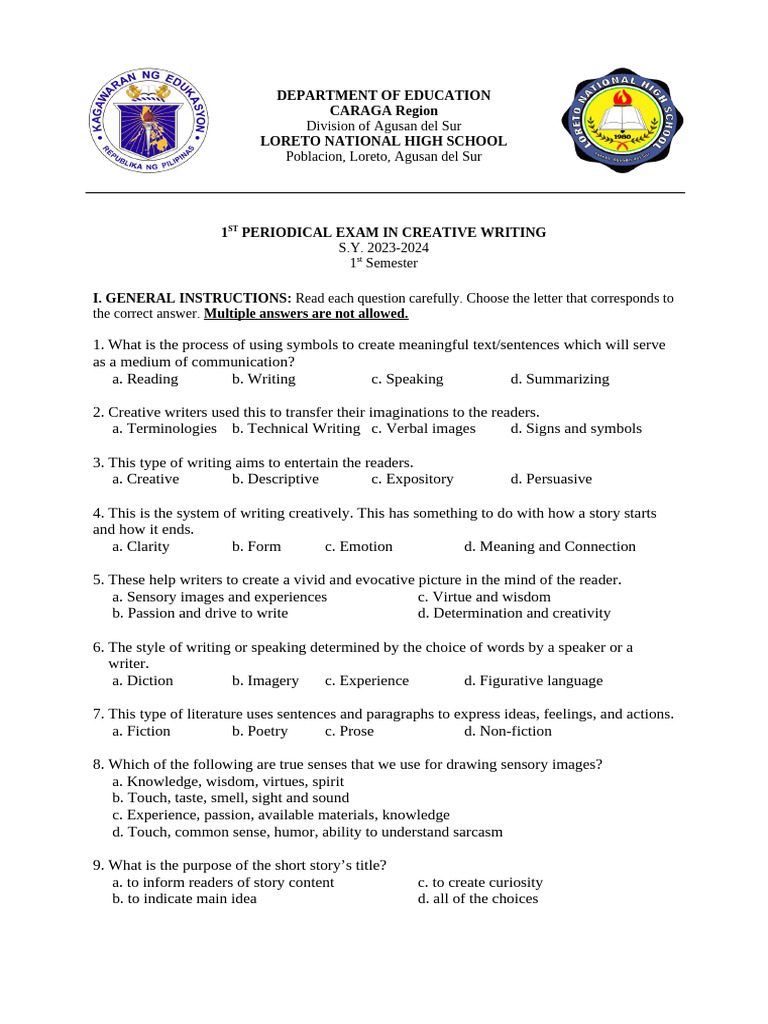 1st Quarter Creative Writing Exam | PDF | Poetry | Art