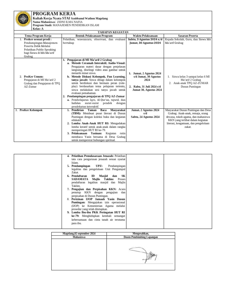 Form Program Kerja & Pengesahan DPL | PDF