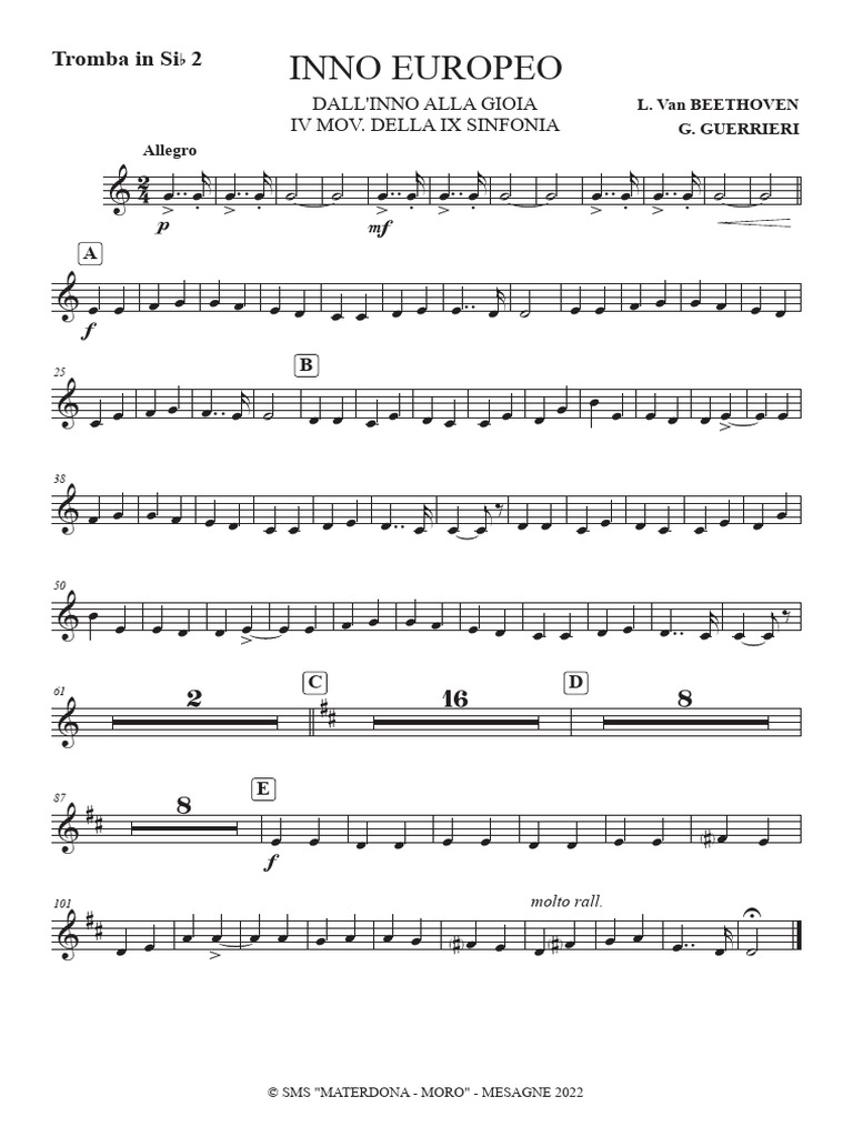 Beethoven Inno Alla Gioia - Tromba in Sib 2 | PDF
