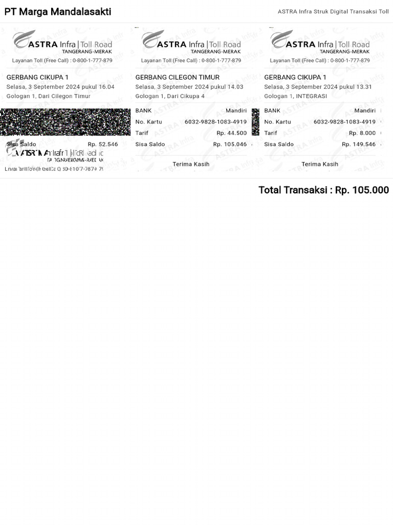 ASTRA Infra Struk Digital Transaksi Toll - 20249593624 | PDF