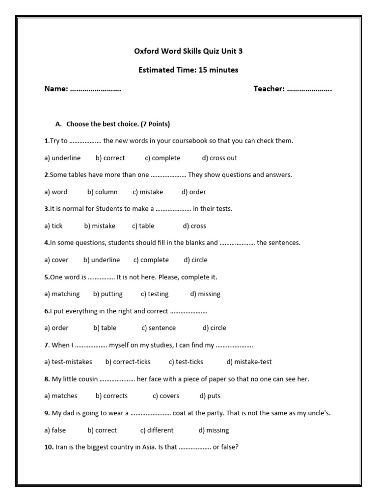 Unit 3. Oxford Word Skills - Elementary | PDF