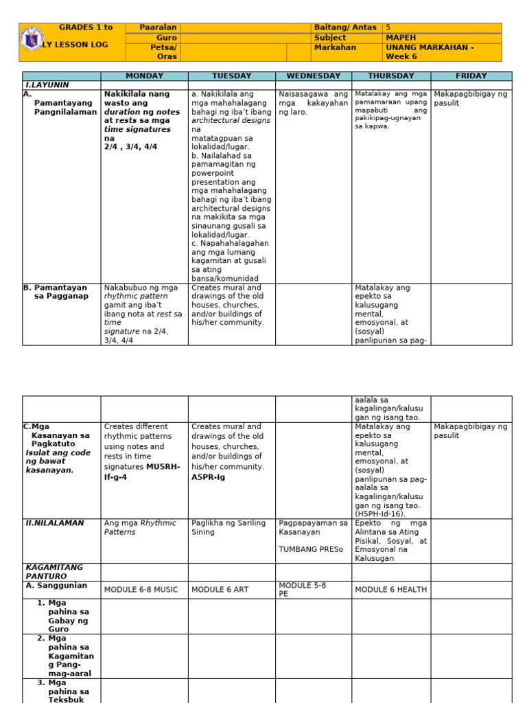 DLL-G5 Week-6-Mapeh | PDF