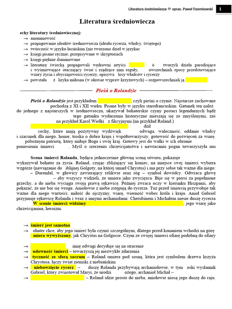 ŚREDNIOWIECZE Omówienie Literatury | PDF