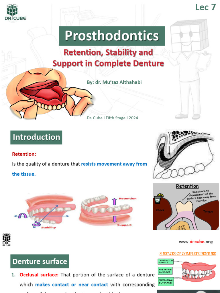 Pros5 Lec 7 Retention, Stability and Support in Complete Denture | PDF ...