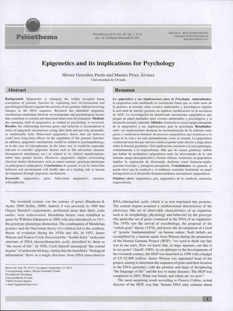 Epigenetics On Psychology | PDF