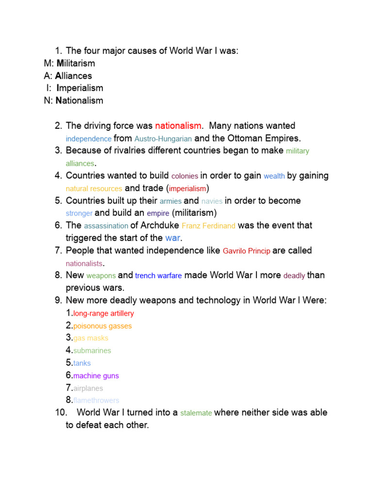 Unit 6C Fill in The Blank WWI | PDF