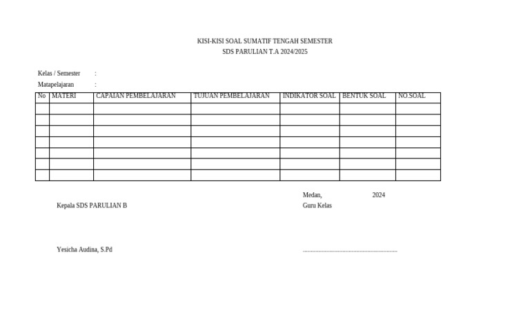 Format Kisi-Kisi Kumer | PDF