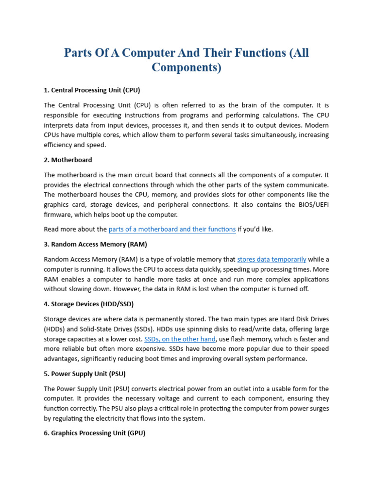 Parts of A Computer and Their Functions | PDF