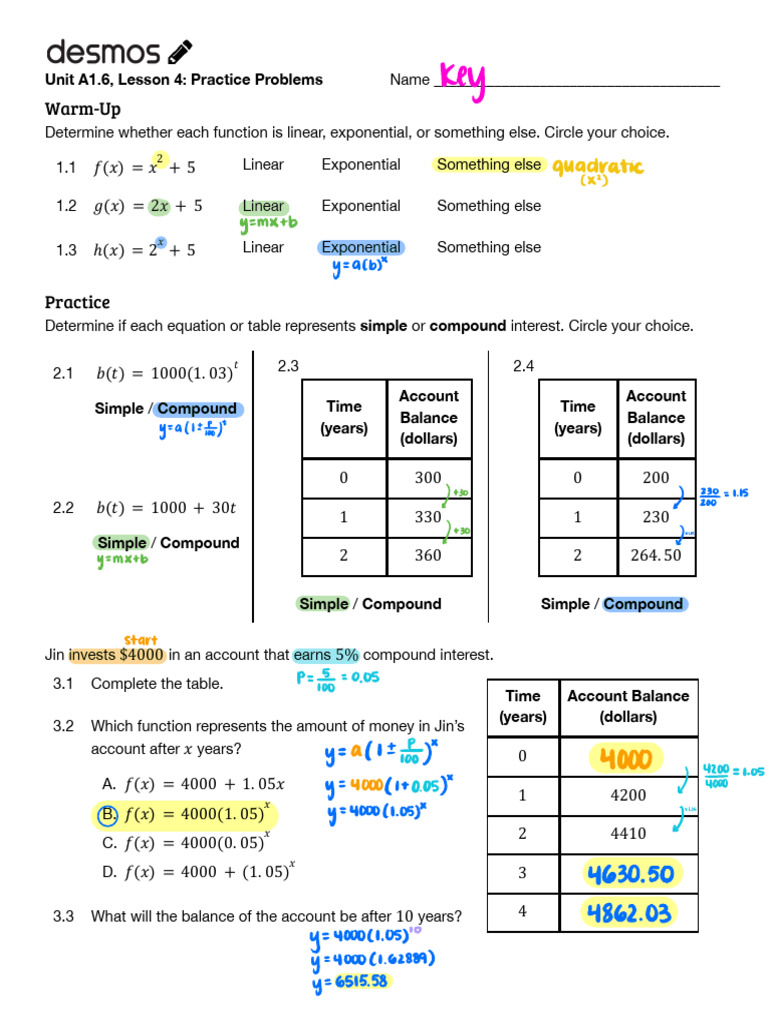 Lesson 4 Practice Key Pdf Mathematical Analysis Mathematical Concepts