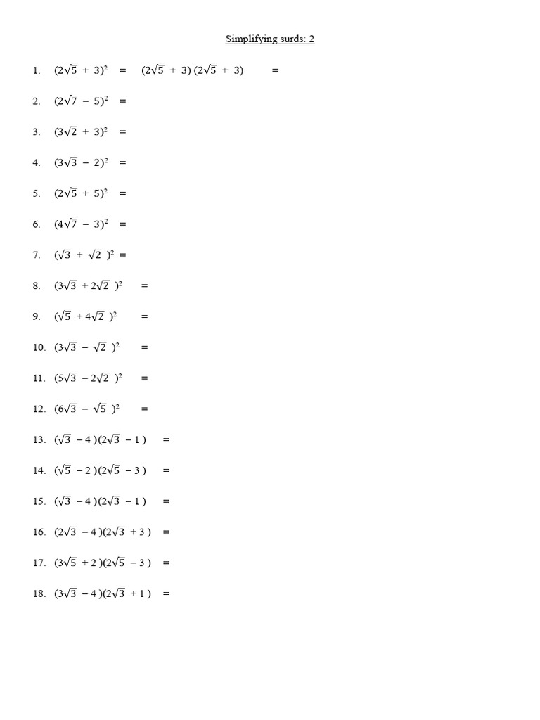 Simplifying Surds 2 | PDF
