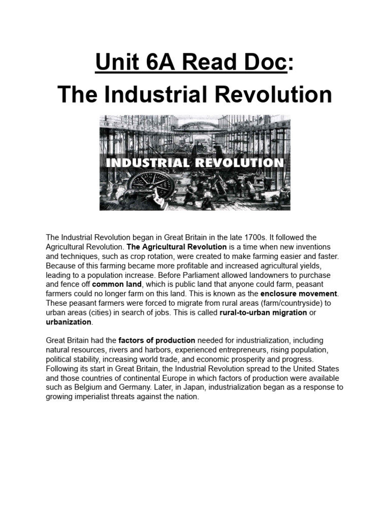 Unit 6A Read Doc - Industrial Revolution - Howlett | PDF
