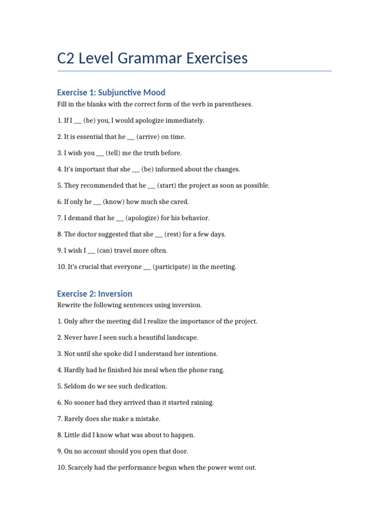 C2 Level Grammar Exercises | PDF