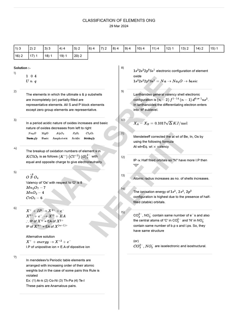 Classification of Elements Ong Key | PDF