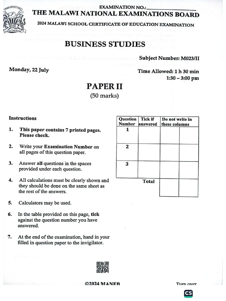 2024 MSCE Business Studies Papers | PDF