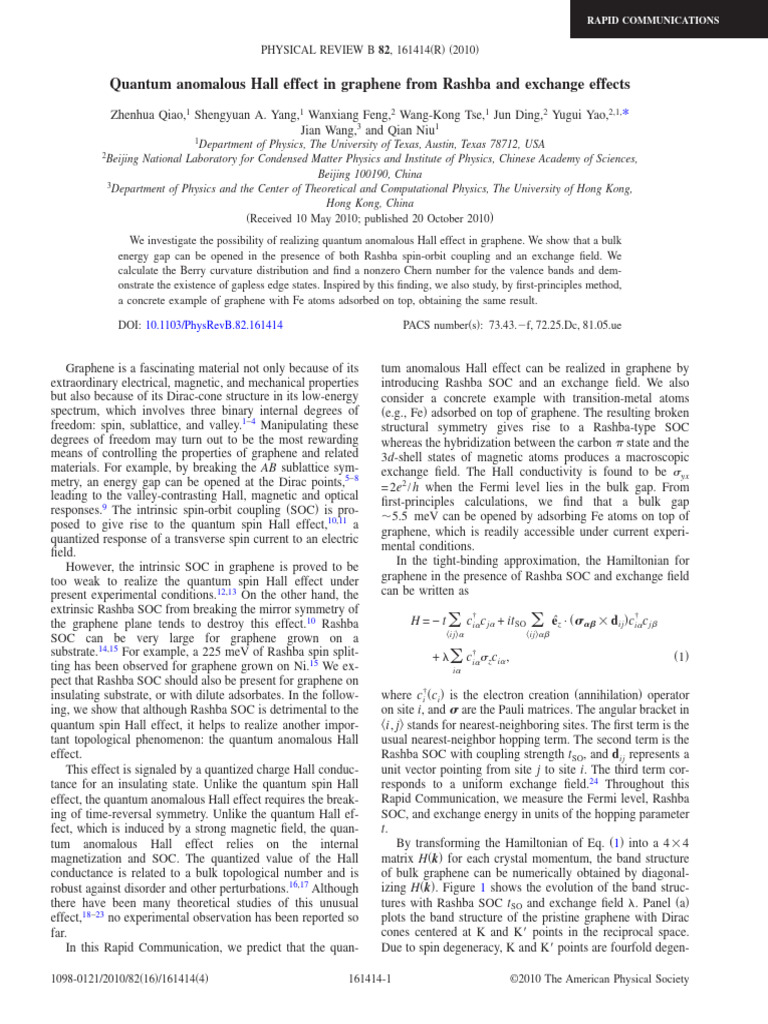 2010-Quantum Anomalous Hall Effect in Graphene From Rashba and Exchange Effects | PDF