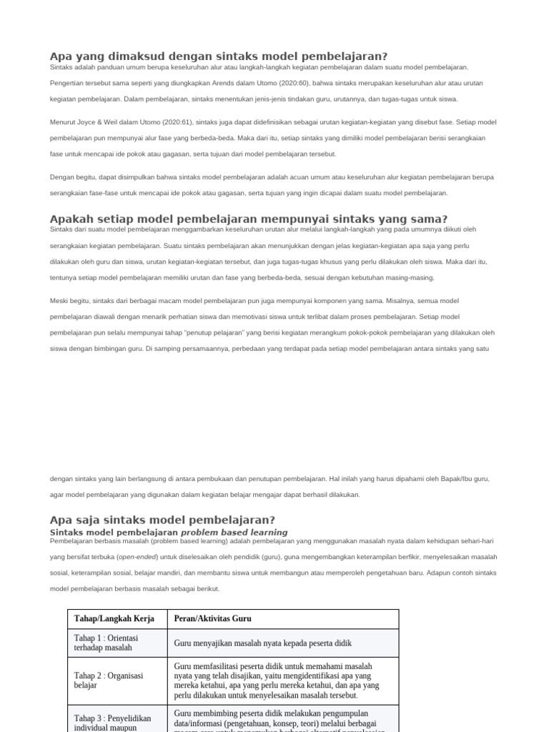 Sintaks Model Pembelajaran | PDF