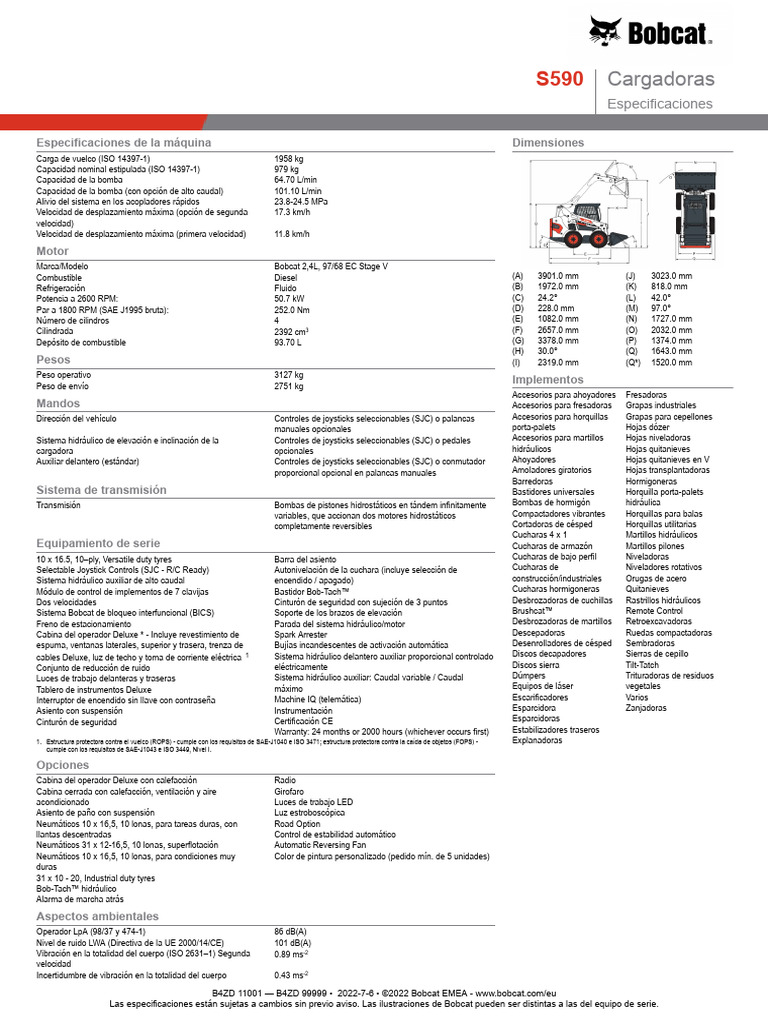 FICHA TECNICA S590 bobcat | PDF