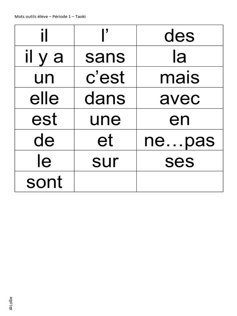 Mots Outils Eleve Etiquettes P1 P2 TAOKI | PDF