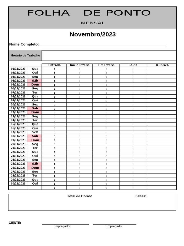 Folha de Ponto Novembro | PDF