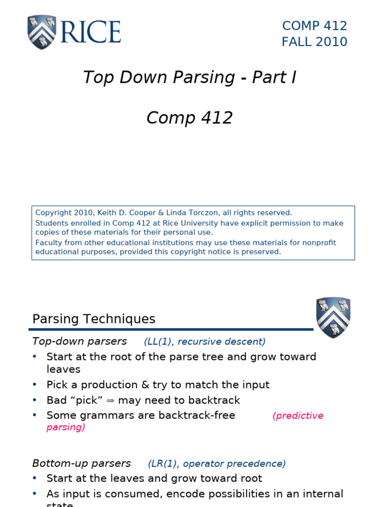 Top Down Parsing I | PDF Top Down Parsing I | PDF