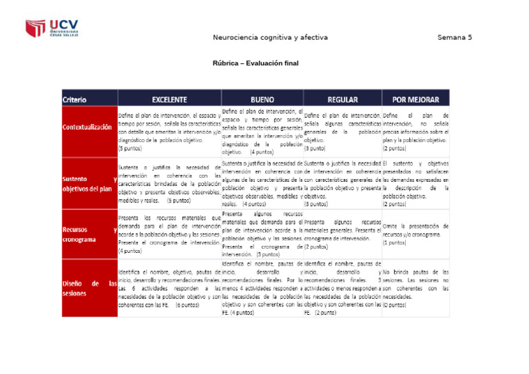 Rúbrica - Eval Final Semana 5 | PDF