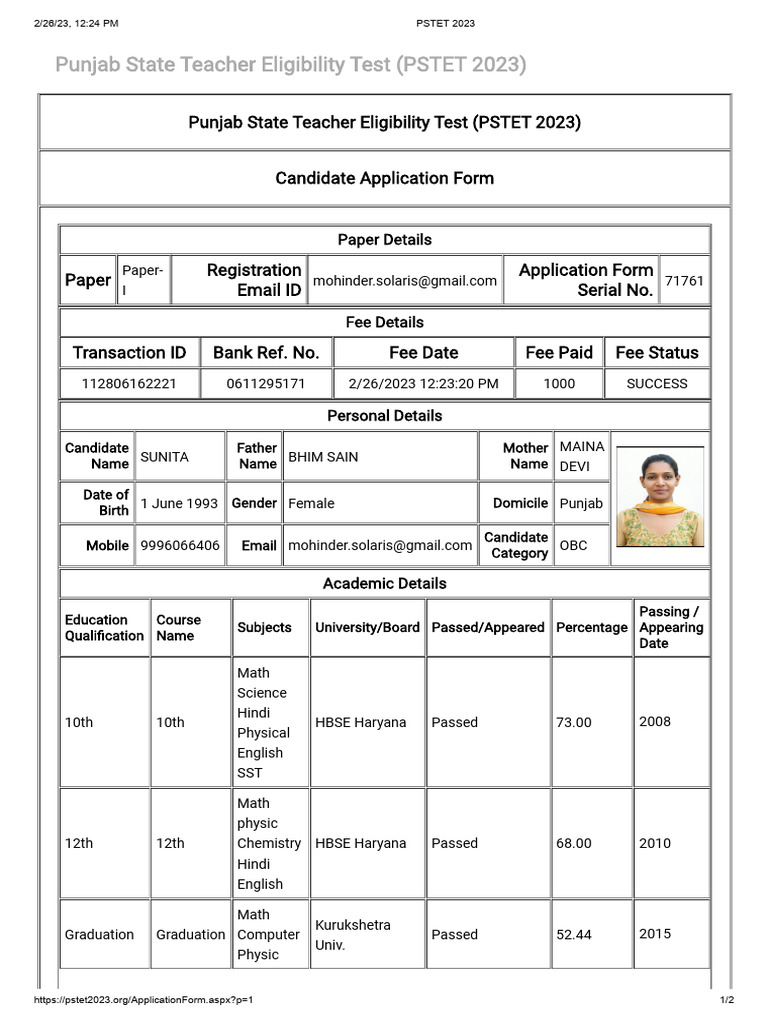 PSTET 2023 Papar 1 | PDF