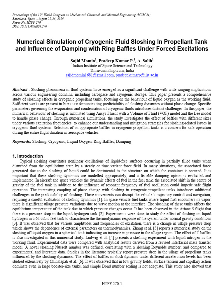 Numerical Simulation of Cryogenic Fluid Sloshing in Propellant Tank and ...