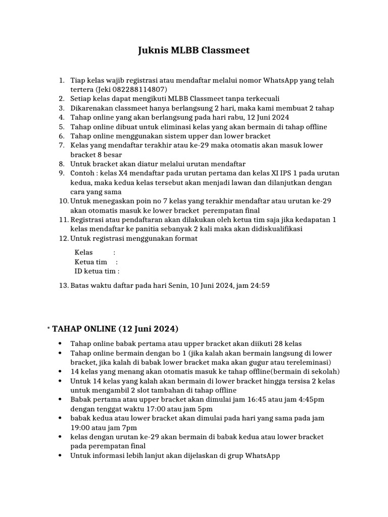 Juknis MLBB Classmeet | PDF