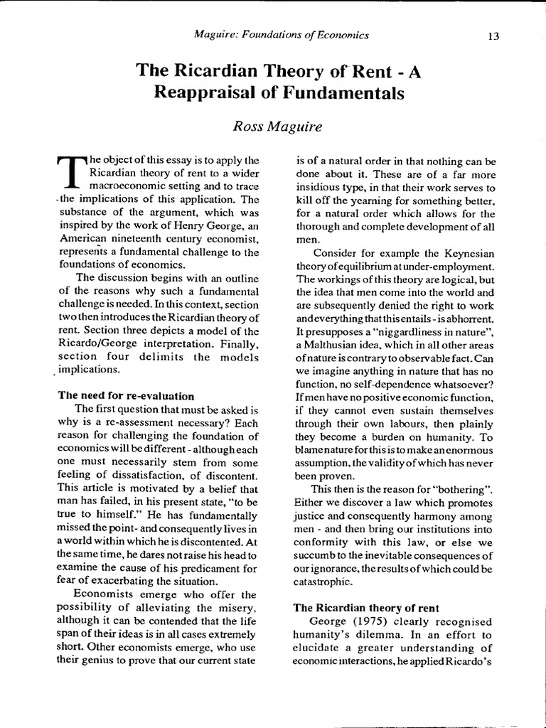 The Ricardian Theory of Rent - A Reappraisal of Fundamentals by Ross ...