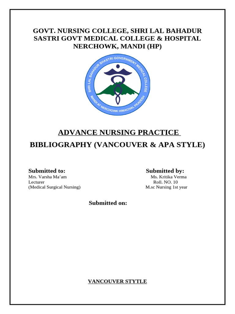 Vancover Style Bibliography | PDF
