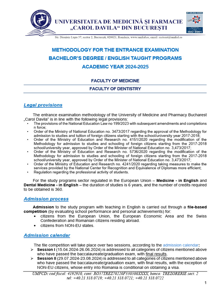 UMFCD Admission Methodology 2024-2025 | PDF | University And College ...