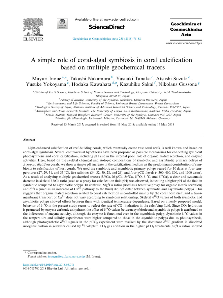 A Simple Role of Coral-Algal Symbiosis in Coral Calcification Based On ...