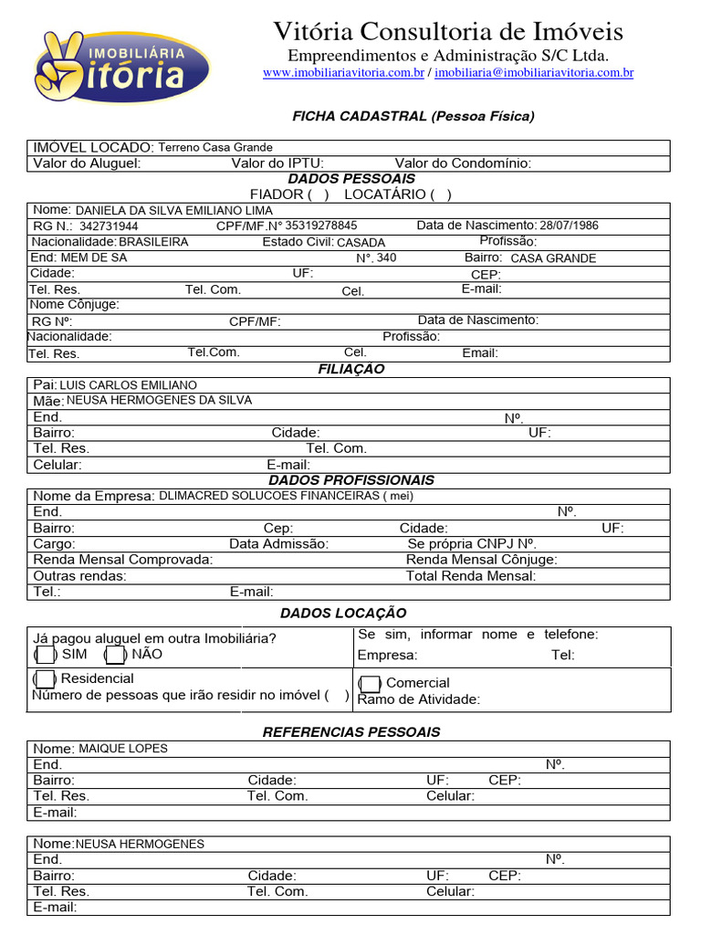 Ficha de Cadastro Pessoa Física[1]PREENCHIDA | PDF