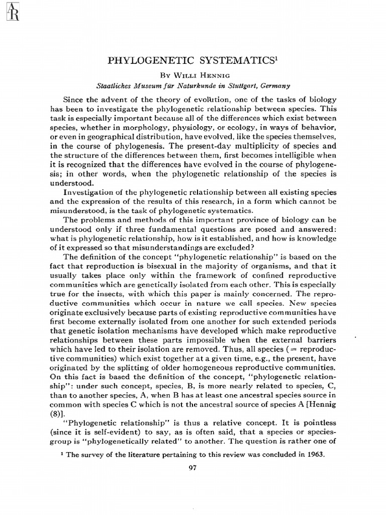Hennig 1966 Phylogenetic Systematic | PDF