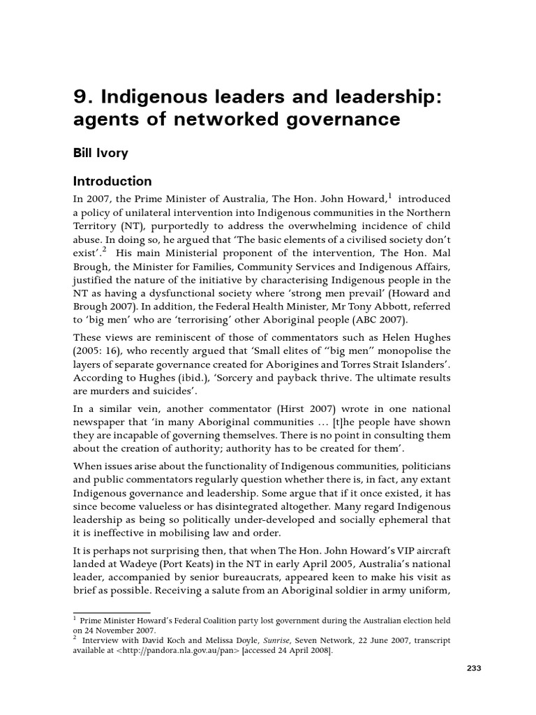 Indigenous Leaders and Leadership - Agents of Networked Governance | PDF