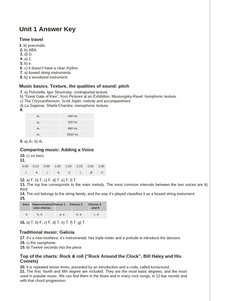 Unit 1 Answer Key - 2754375 | PDF