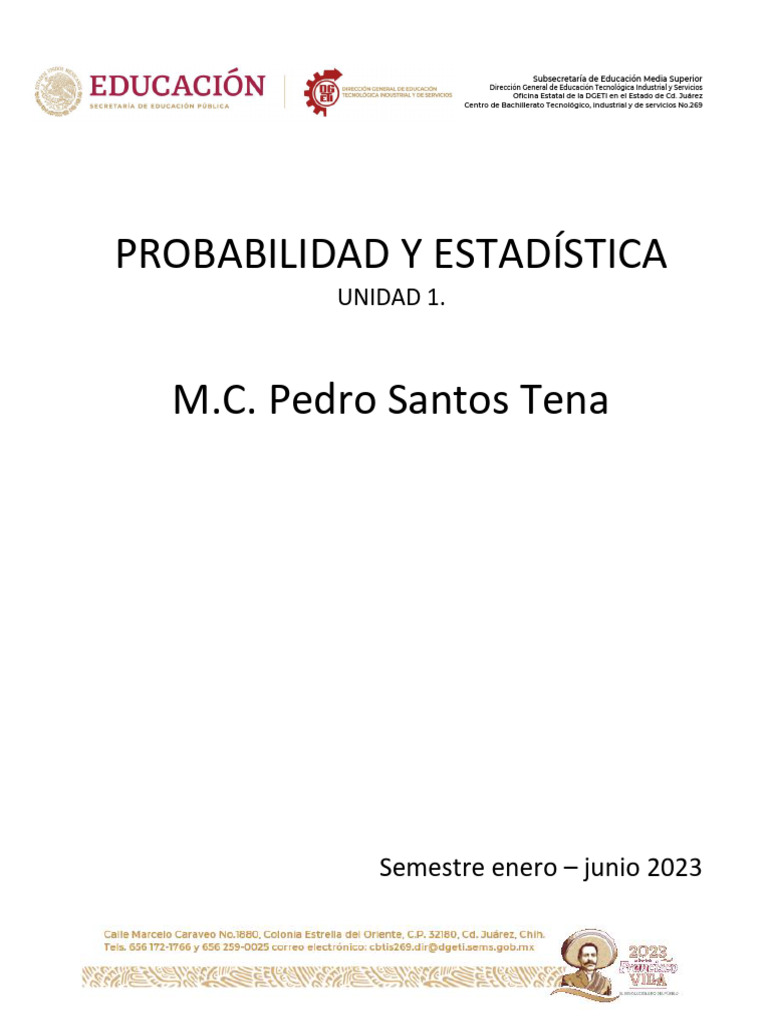 Cuadernillo Prob y Estad 2023 U1 Pedro Santos | PDF