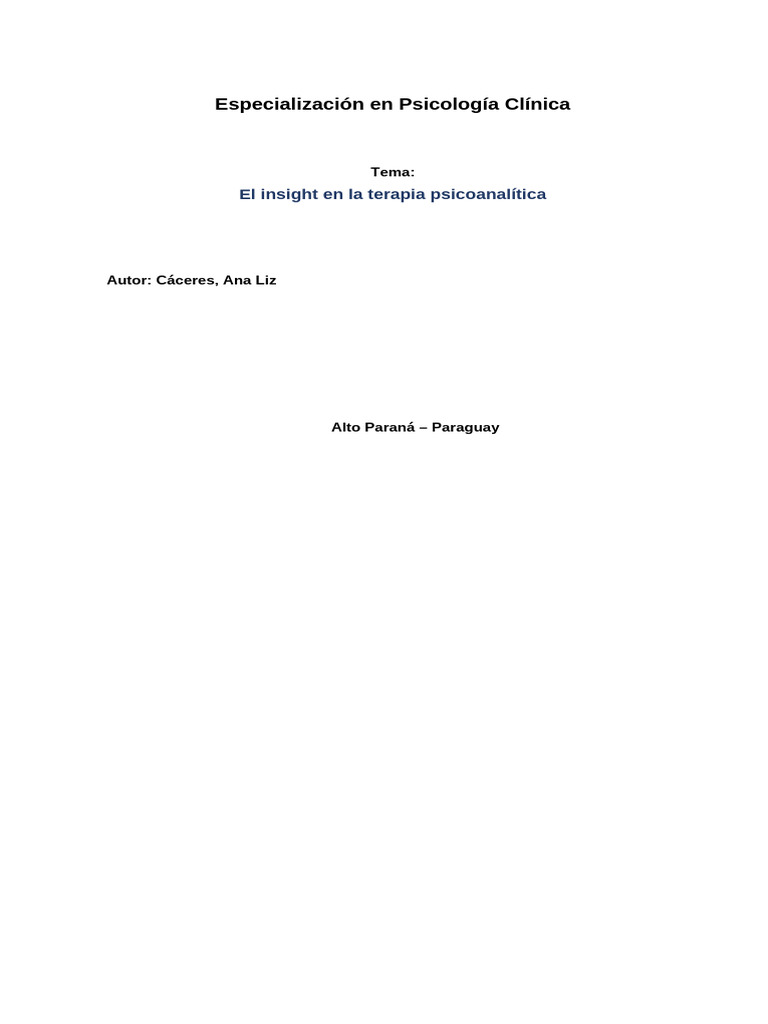 El Insight en La Terapia Psicoanalítica | PDF | Psicoanálisis ...