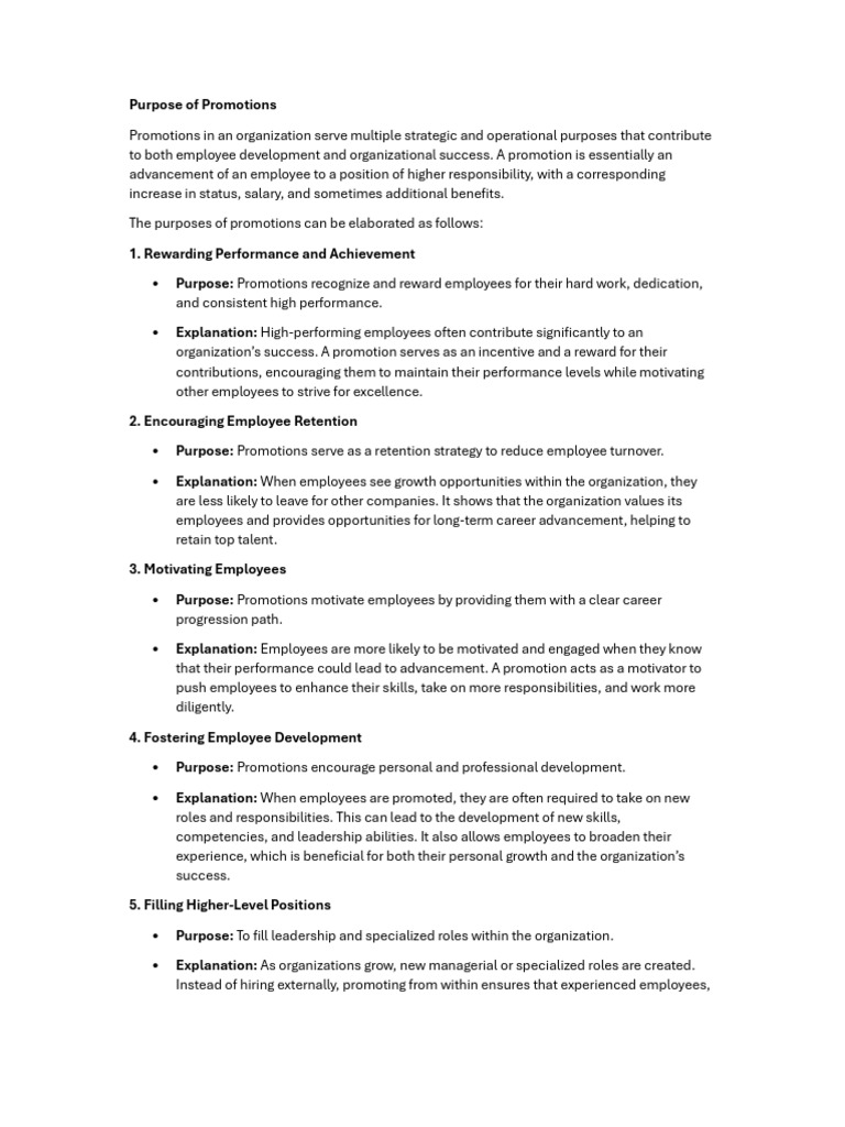 Purpose of Promotions | PDF