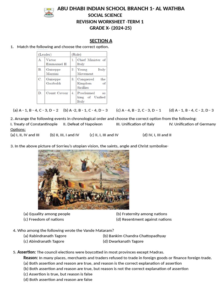 Grade 10 Revision Worksheet Term 1 2024-25 | PDF