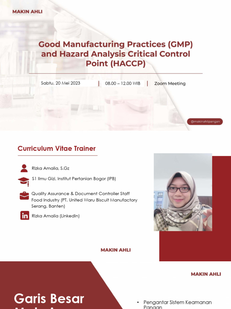 Materi GMP & Haccp Food Safety Batch 67 Makin Ahli 2023 | PDF