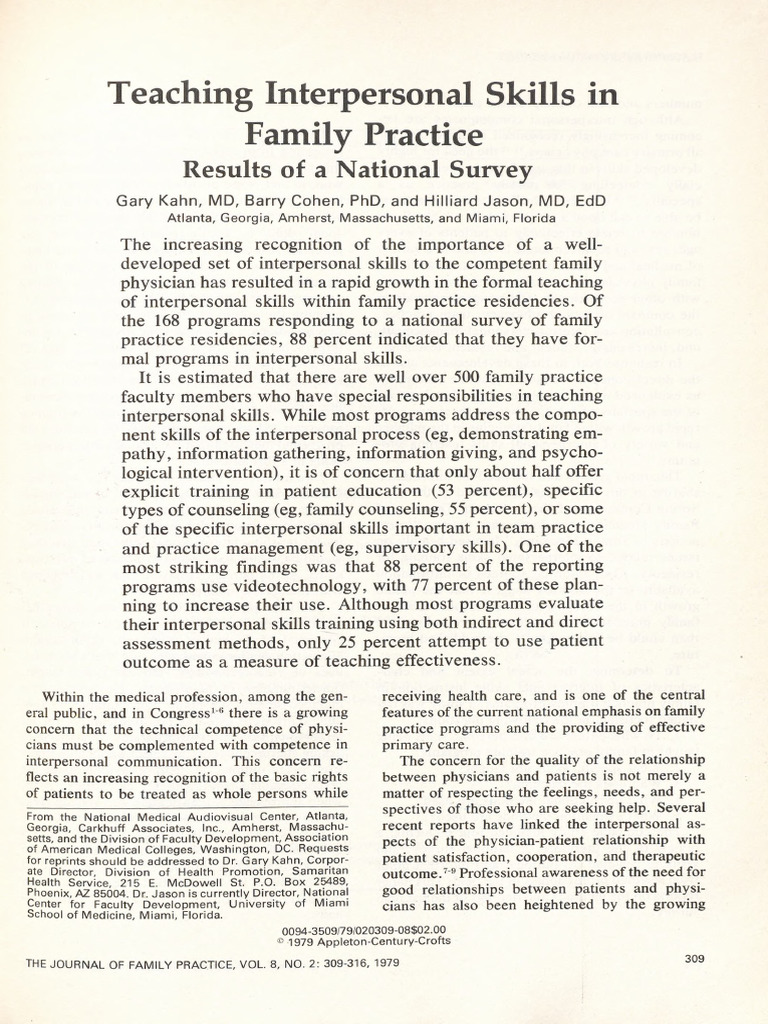 JFP 1979 02 v8 I2 Teaching Interpersonal Skills in Family | PDF