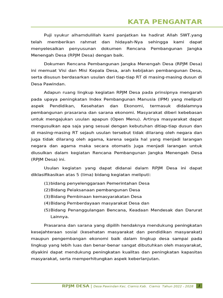 Narasi Dokumen RPJM Desa 2022-2028 | PDF