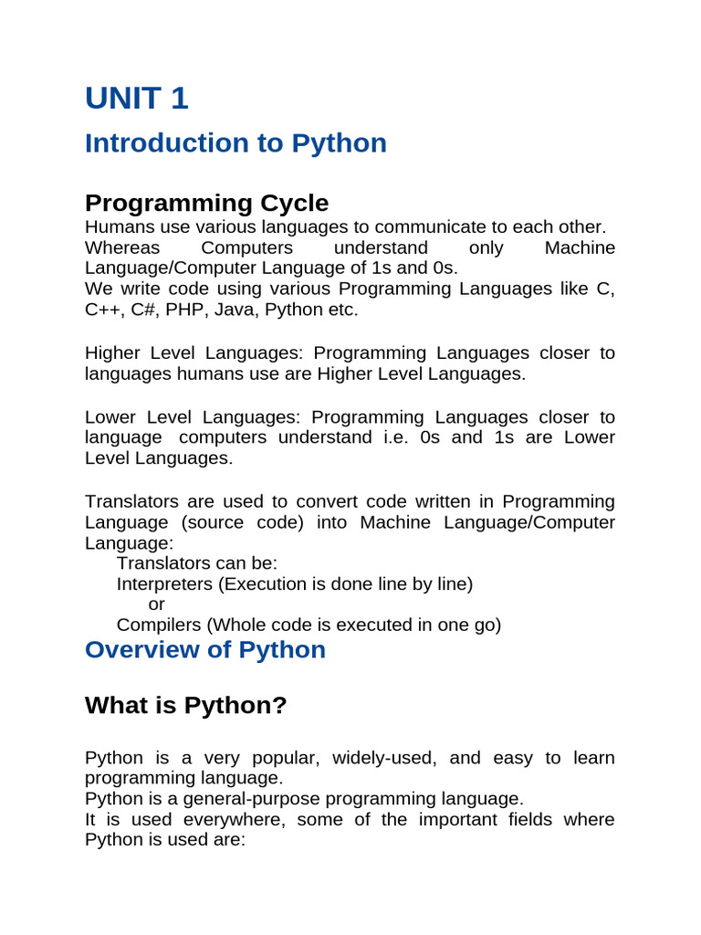 Python Unit1&2 | PDF