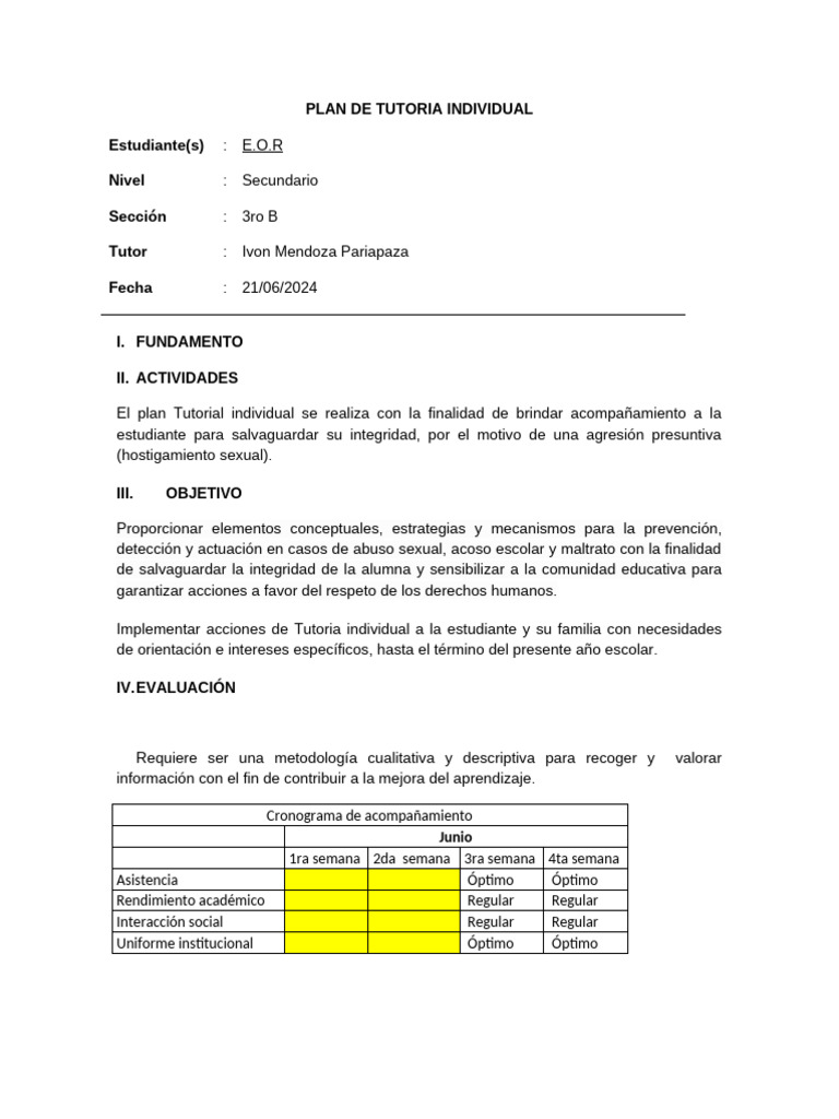 Plan de Tutoria Individual | PDF